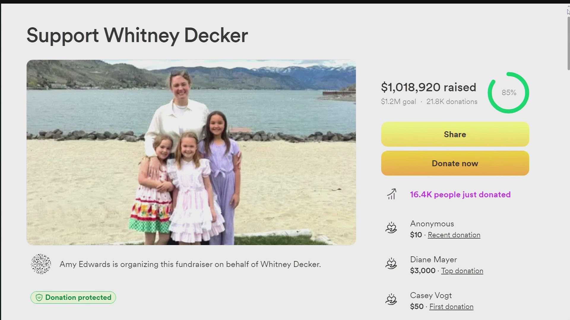 Mother's fundraiser surpasses $1M after daughters' tragic deaths | krem.com