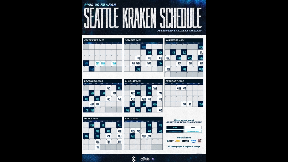 2025-26 Kraken Schedule: Five most intriguing games in Seattle | krem.com
