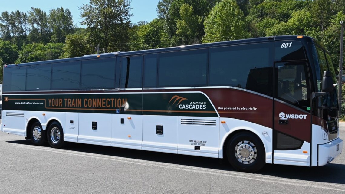 WSDOT, Amtrak unveil first electric bus for Cascade route | krem.com