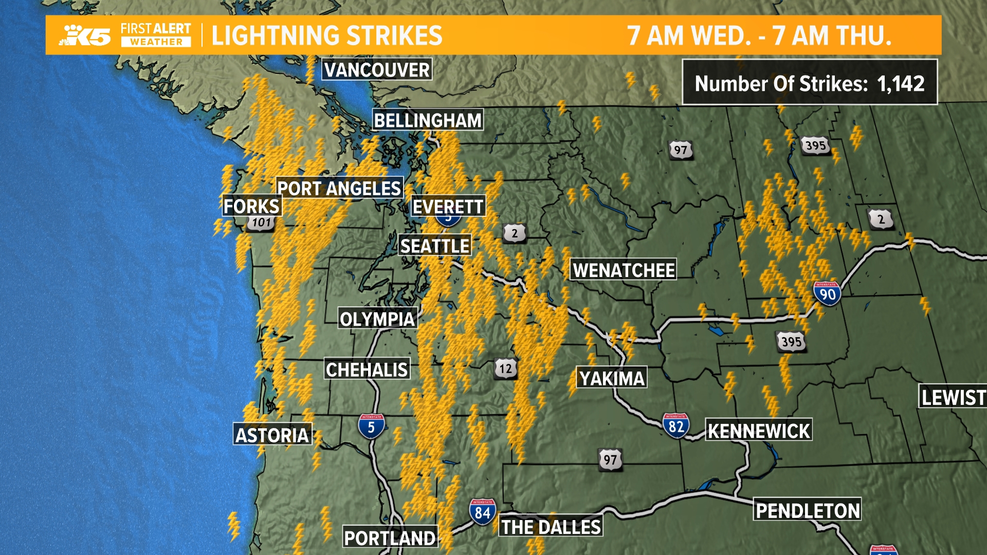 How many lightning strikes hit Washington state yesterday? | krem.com