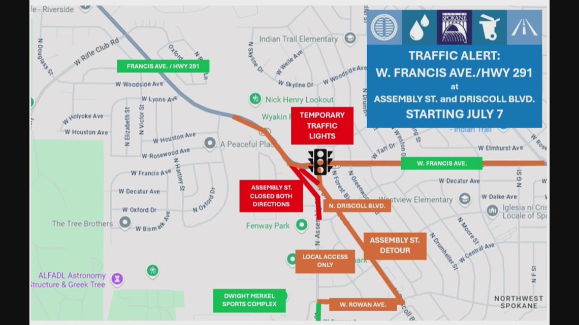 Traffic Alert: Water system project to impact traffic at northwest Spokane intersection | krem.com