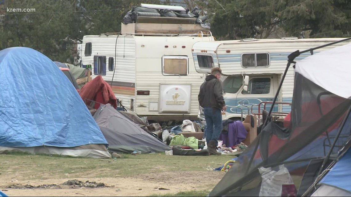 RVs show up at growing homeless encampment in Spokane | krem.com