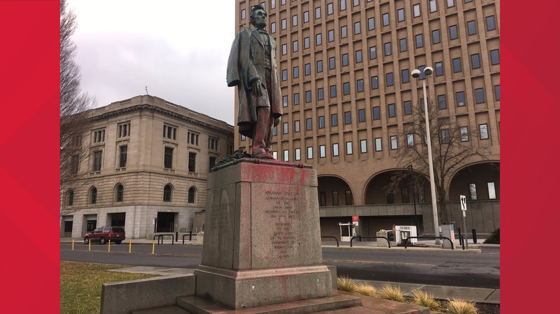 Red paint removed from Abraham Lincoln statue in downtown Spokane ...