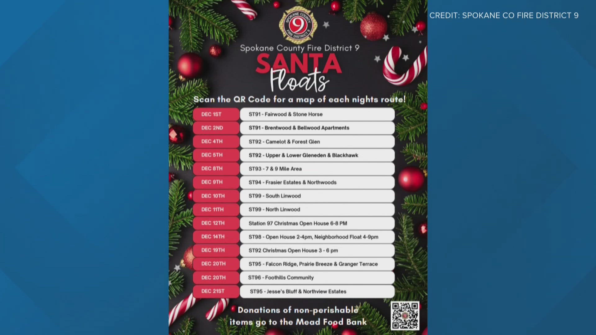 Spokane County Fire District 9 announces Santa float schedule | krem.com
