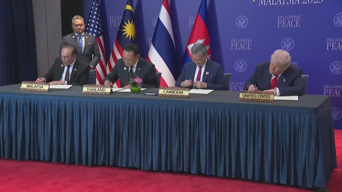 President Trump in Asia overseeing the signing of a ceasefire agreement between Thailand ...