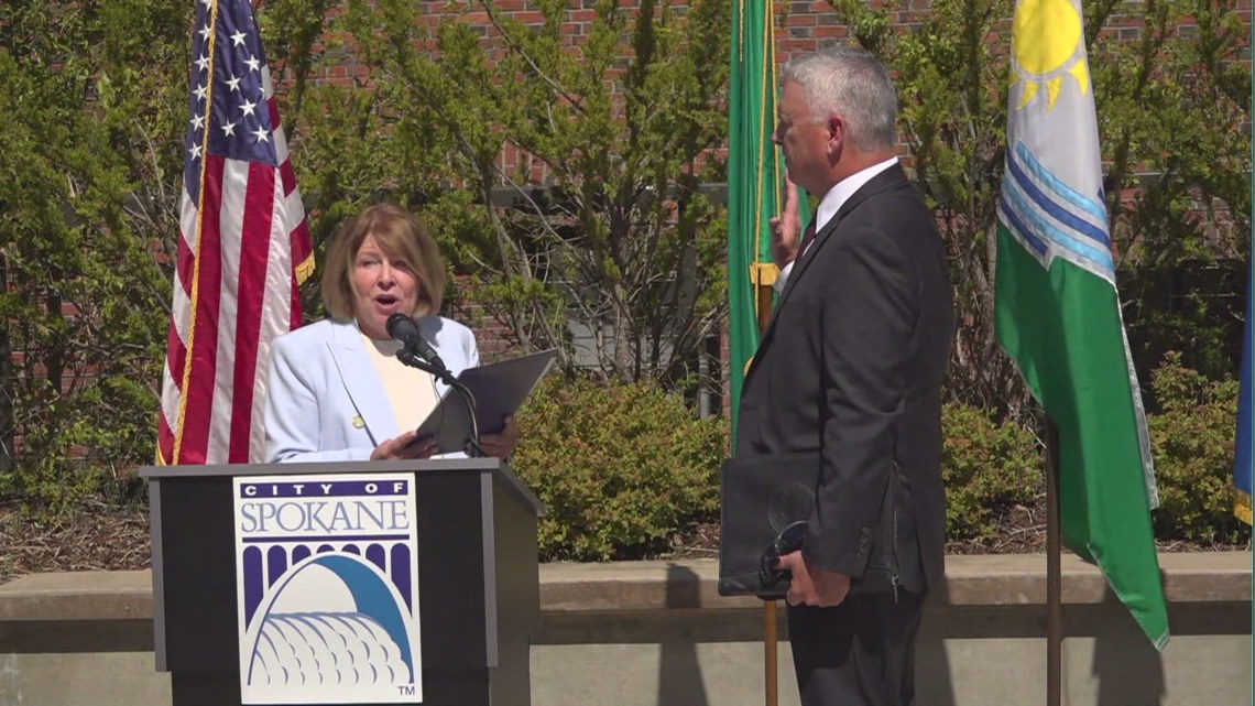 Full swearing-in ceremony of Spokane Police Chief Kevin Hall | krem.com