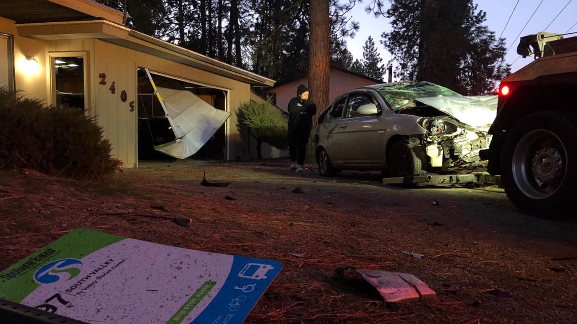 Car crashes into Spokane Valley home, parked truck and telephone pole ...