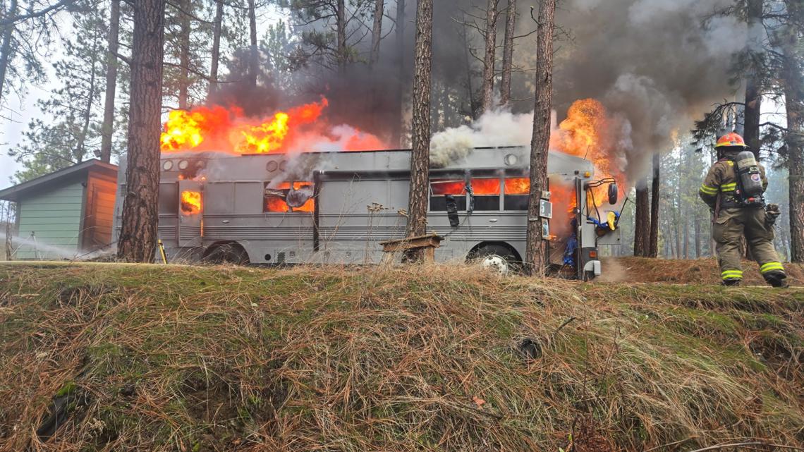 Family bus catches fire near Geiger Heights Monday morning | krem.com
