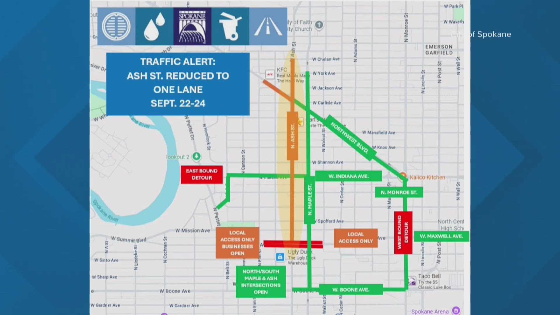N. Ash Street lane reduction starts Sept. 9 in Spokane | krem.com