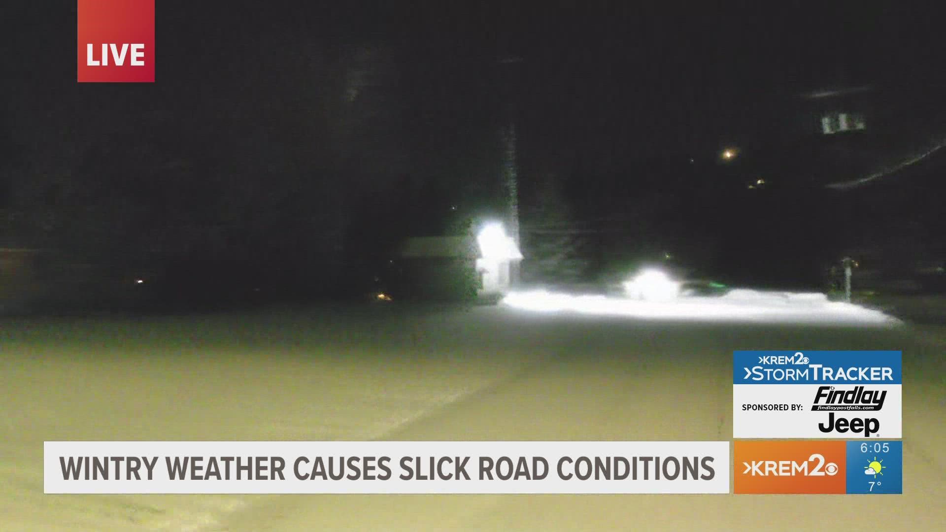 Slick road conditions in Spokane after snow | krem.com