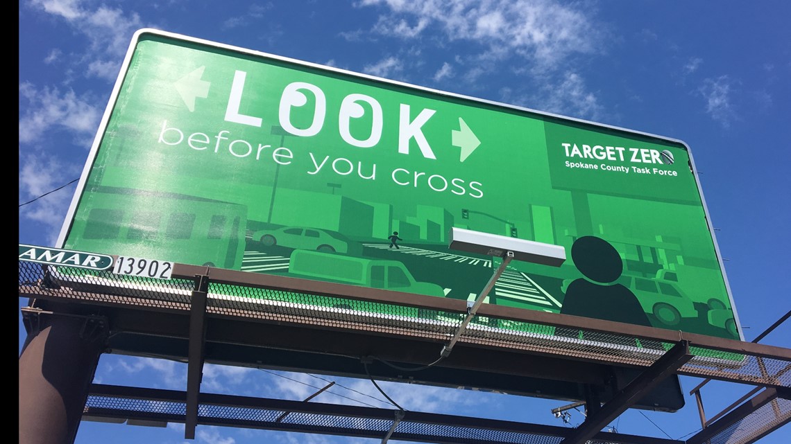 'Look' signs installed in Spokane to help keep pedestrians safe | krem.com