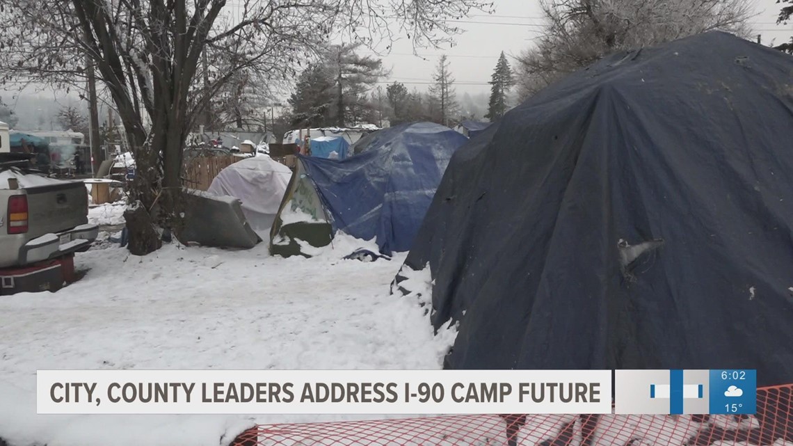Spokane city, county leaders address future of I-90 homeless camp ...