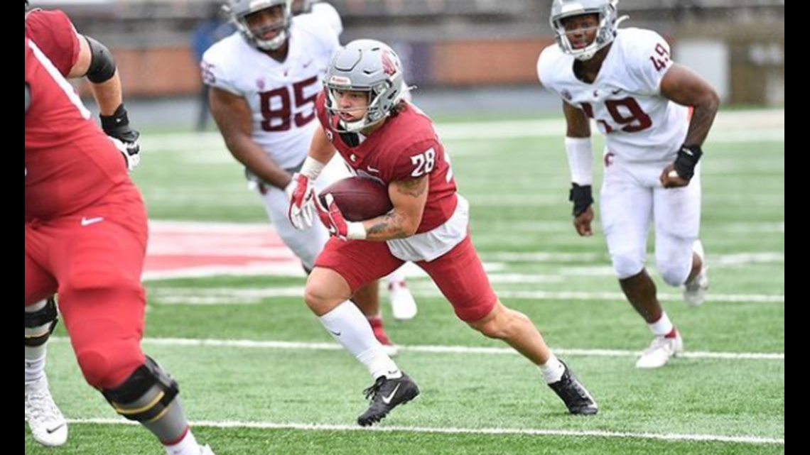 WSU running back Kannon Katzer scores two TDs in Crimson and Gray ...