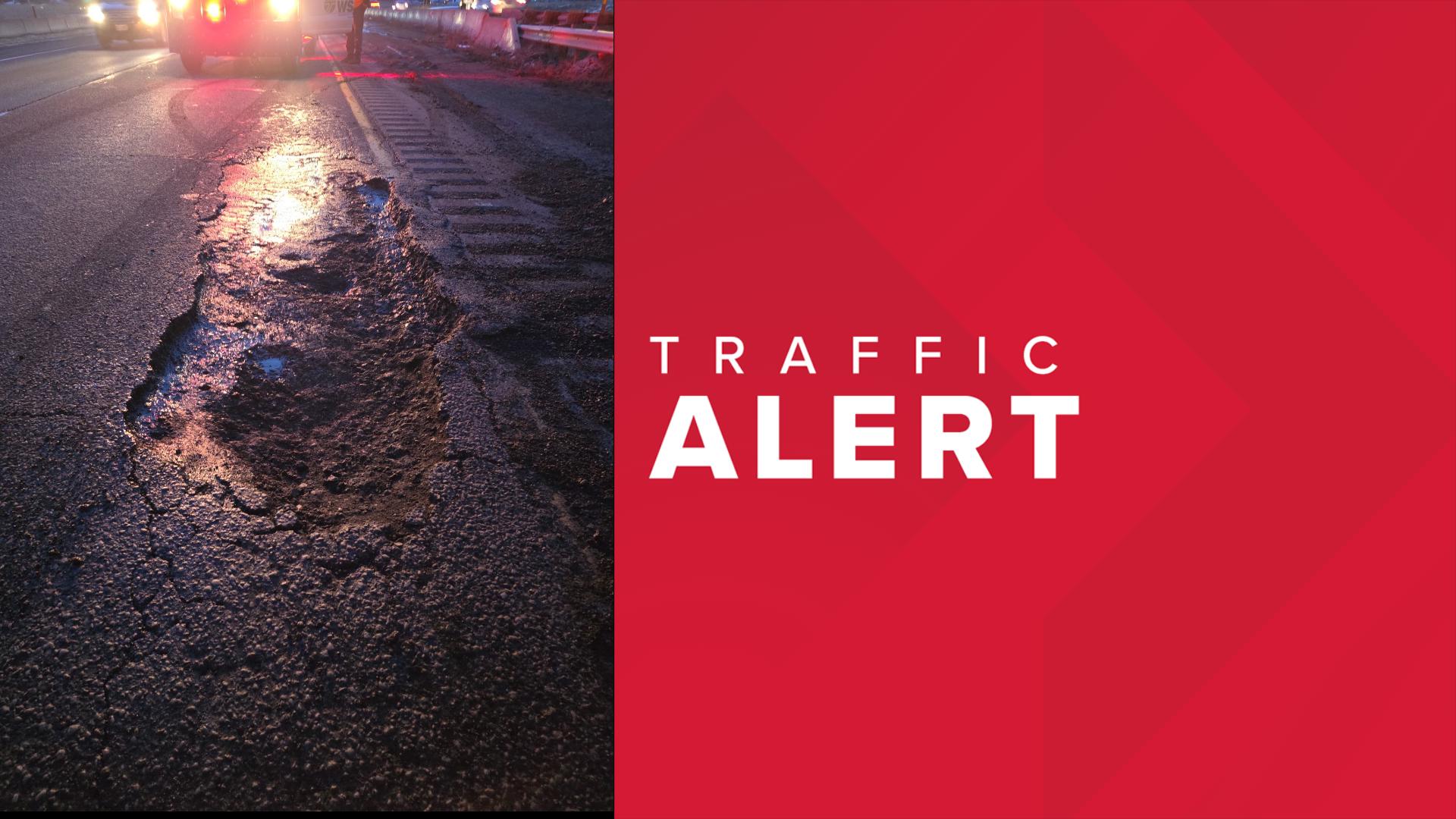 Pothole on I-90 in Spokane Valley closes one lane | krem.com