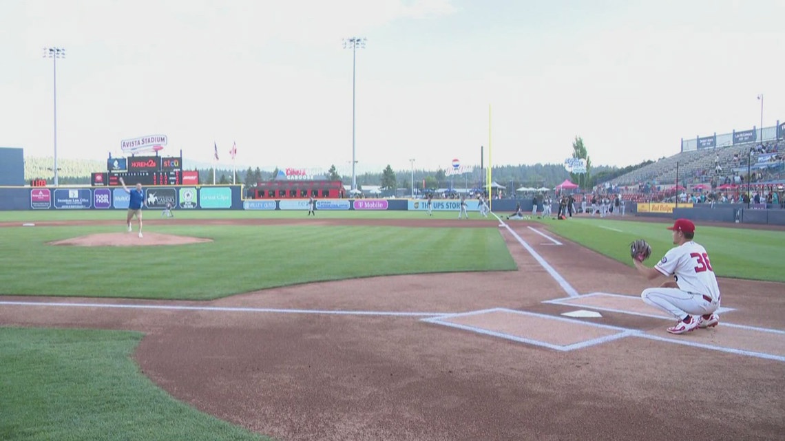 Mark Hanrahan throws first pitch at KREM 2 night with the Spokane ...