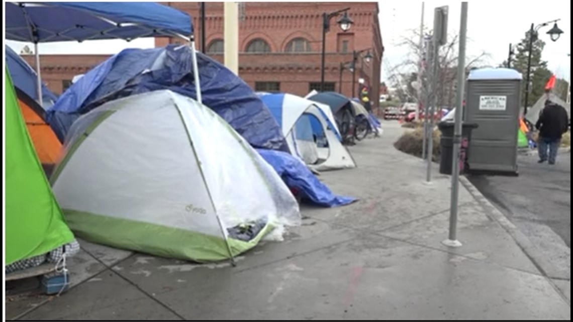 Spokane City Hall tent protest advocates for homeless | krem.com