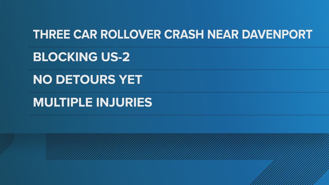 Three-car rollover collision fully blocks US-2 near Davenport | krem.com