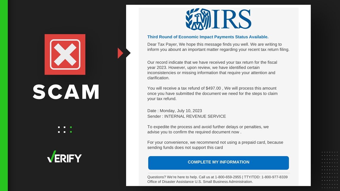 IRS fake stimulus check tax refund email scam | krem.com